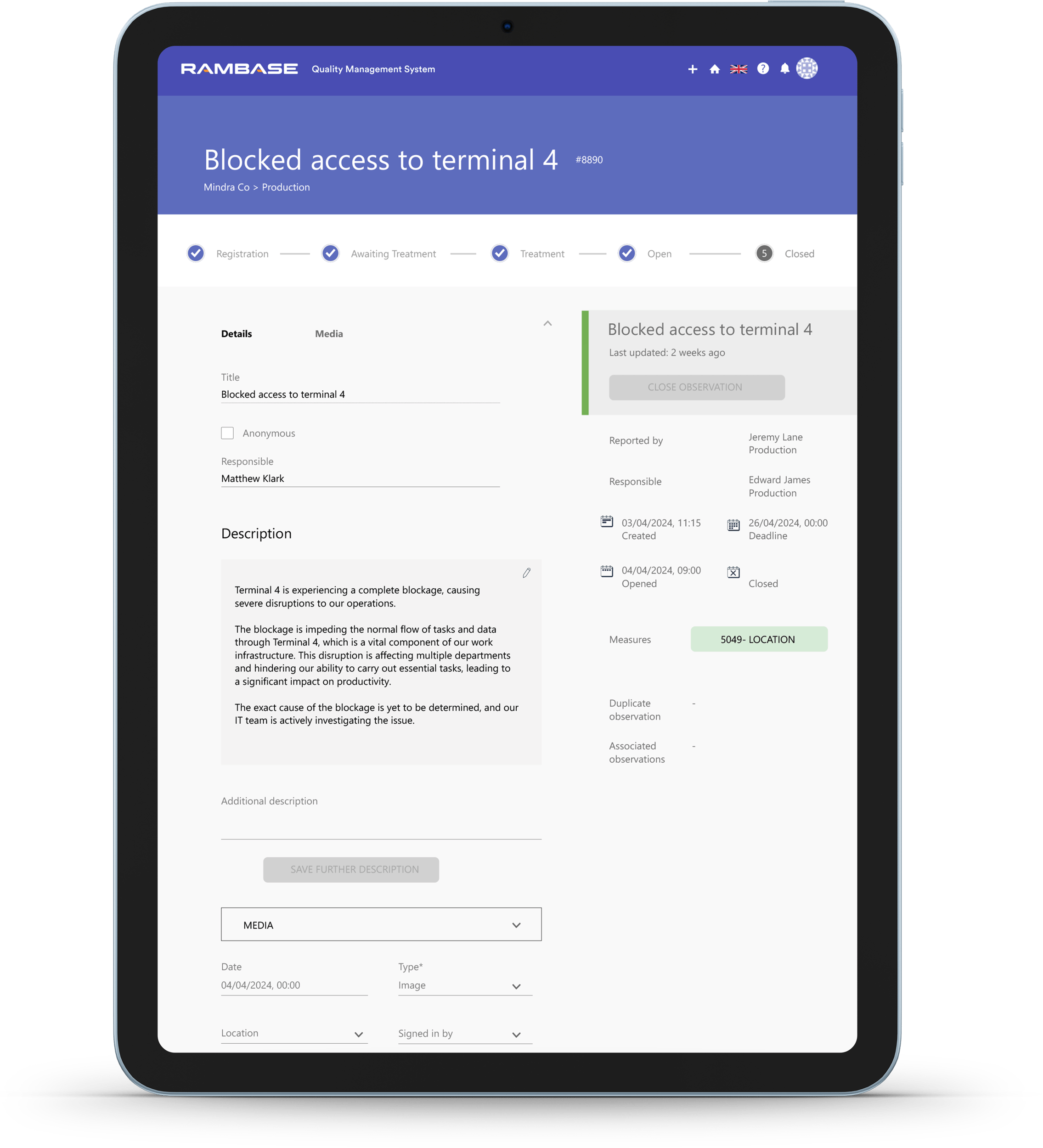 Action Log Module | RamBase Quality Management System